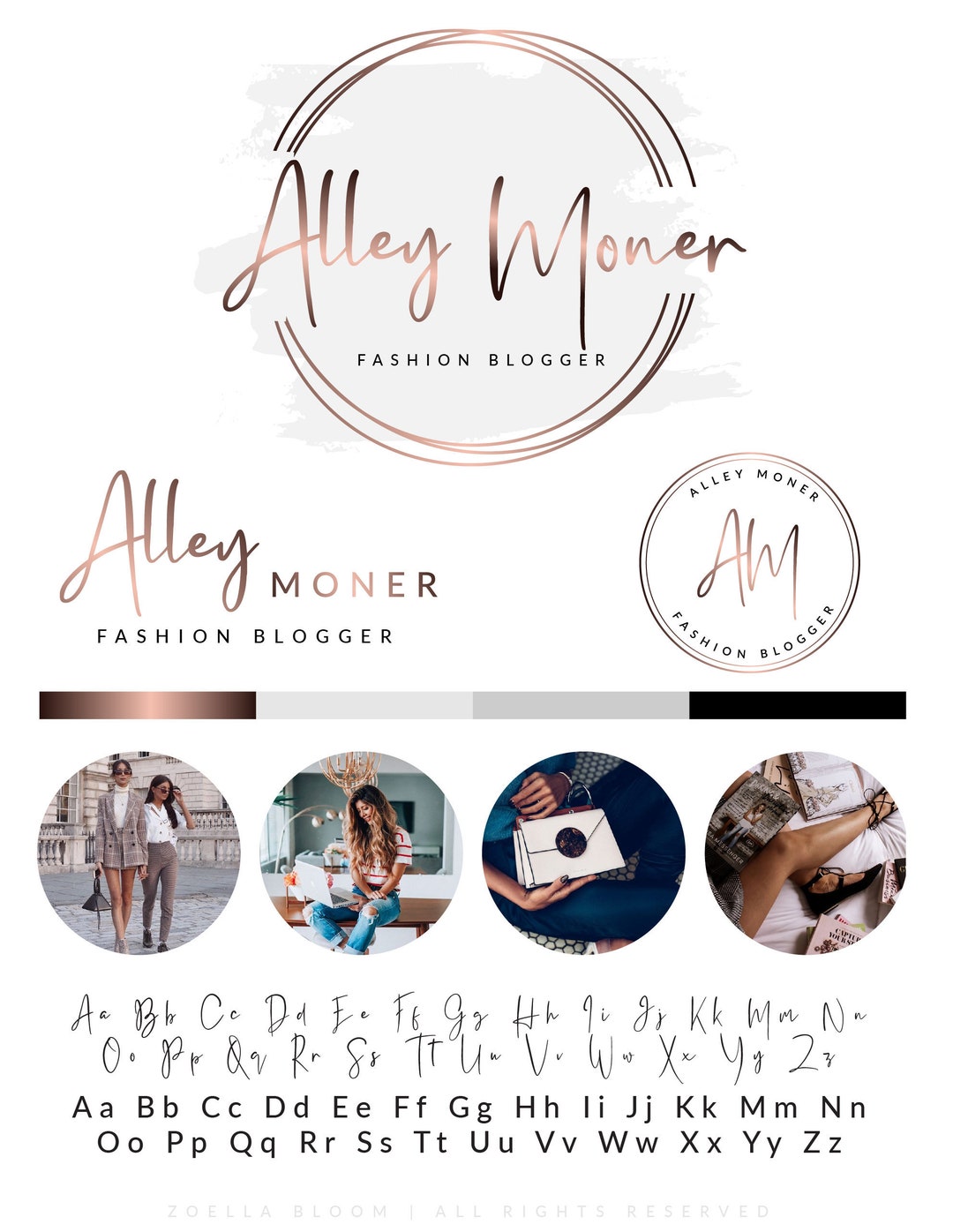 Fashion Blogger Logo, Branding Kit, Watermark, Rose Gold Logo, Modern ...