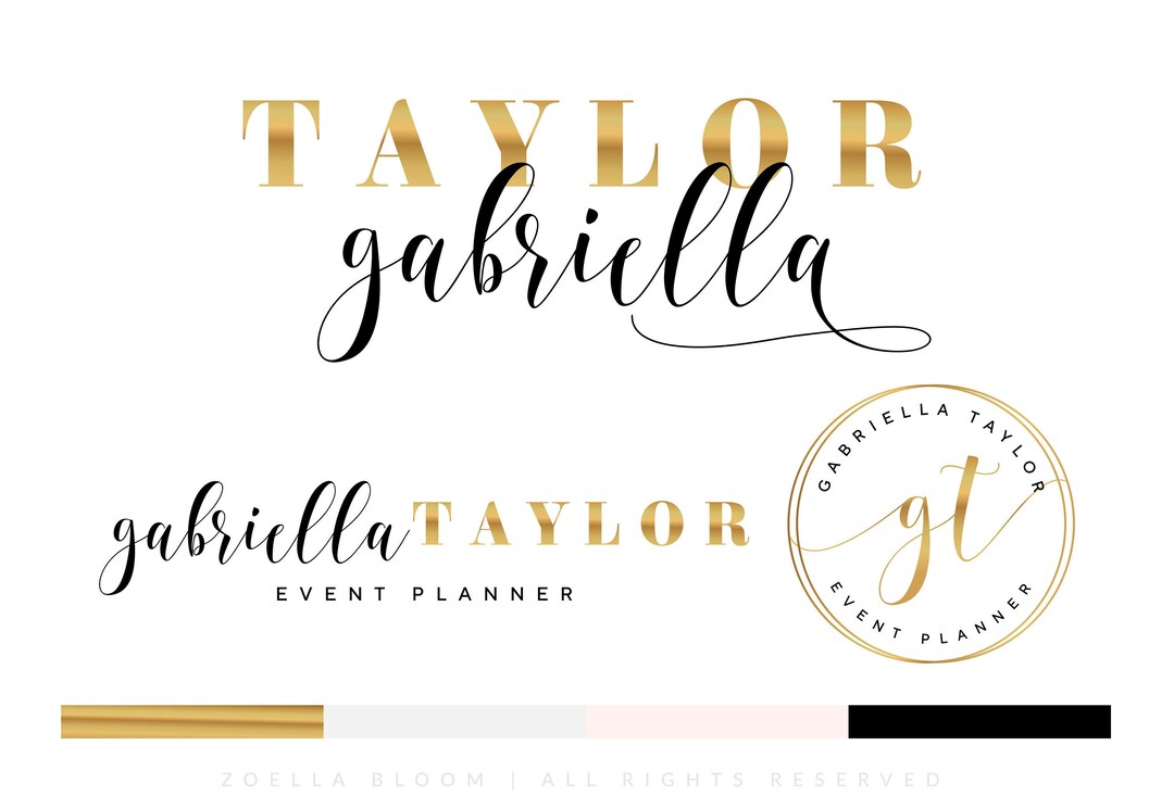 Gold Logo, Event Planner Logo, Calligraphy, Premade Logo Design ...