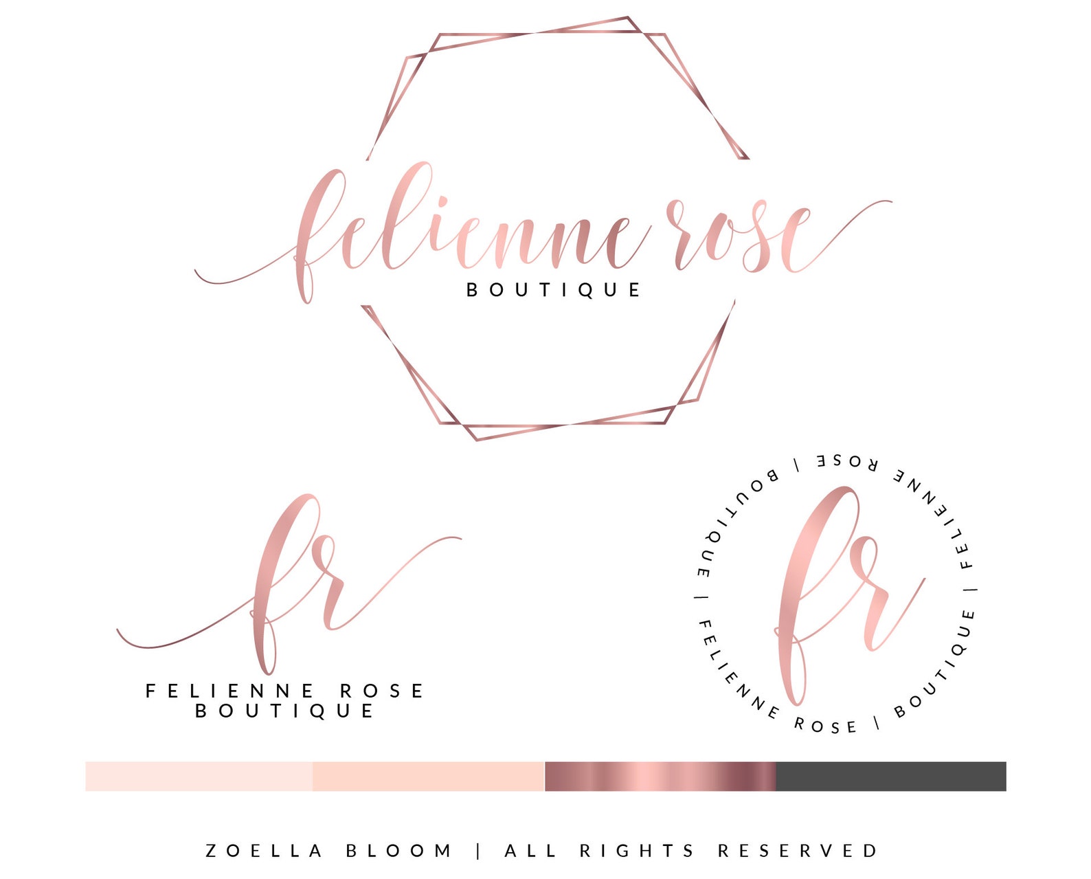 Rose Gold Watermark Logo, Calligraphy, Feminine, Branding Kit, Business ...