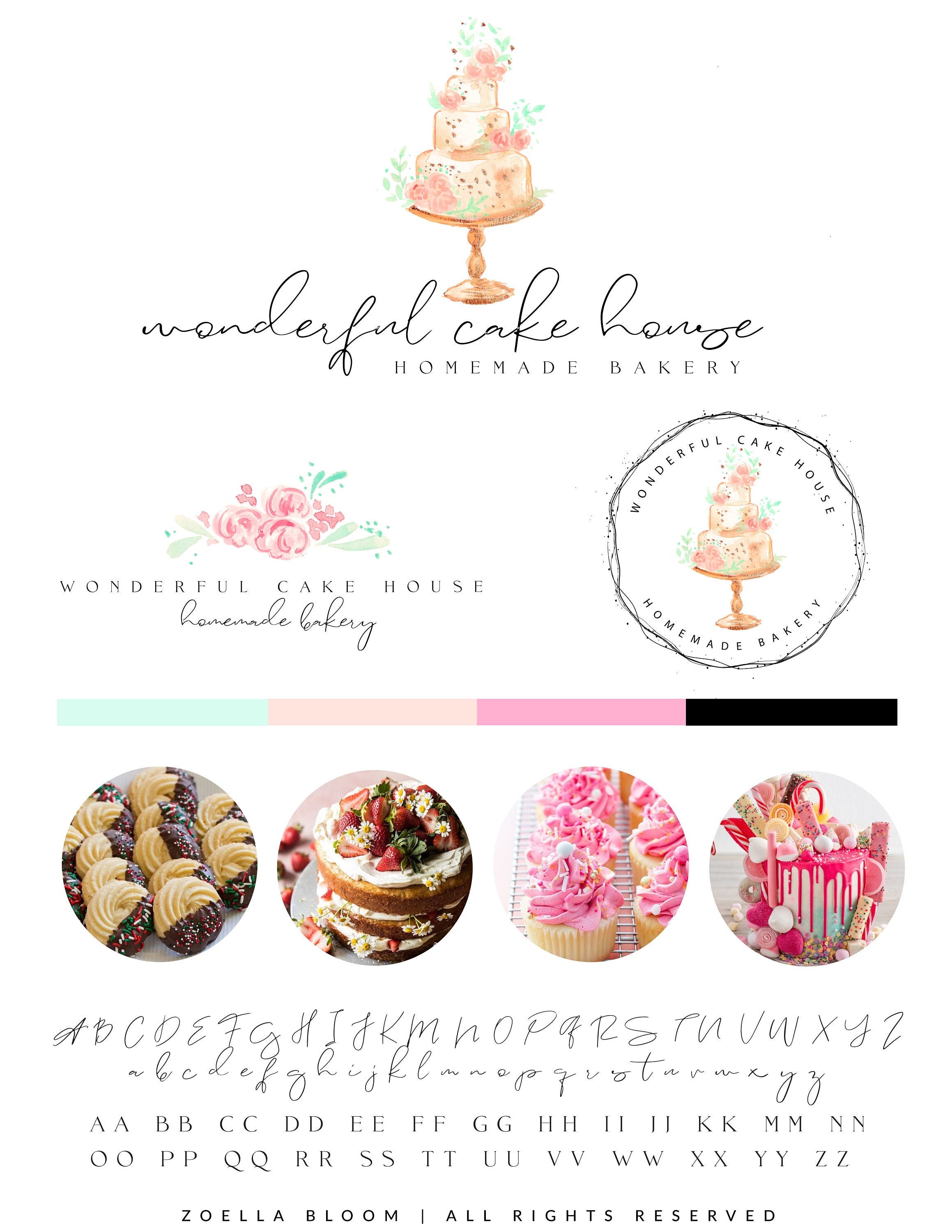 Bakery Logo Cakery Branding Kit Watercolor Cake Logo | Etsy