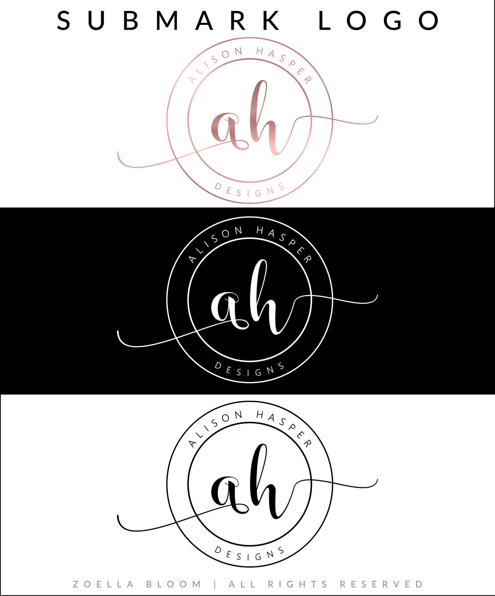 Elegant Premade Rose Gold Watermark Logo Branding Logo Set - Etsy