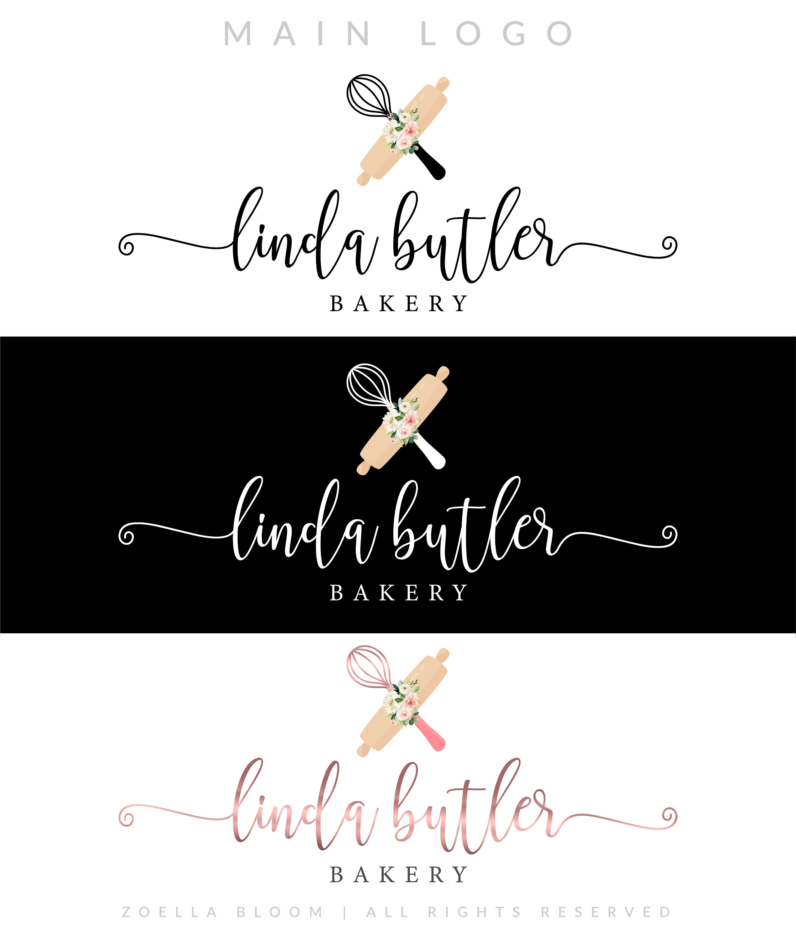 Bakery Logo Rose Gold Premade Package Floral Logo - Etsy