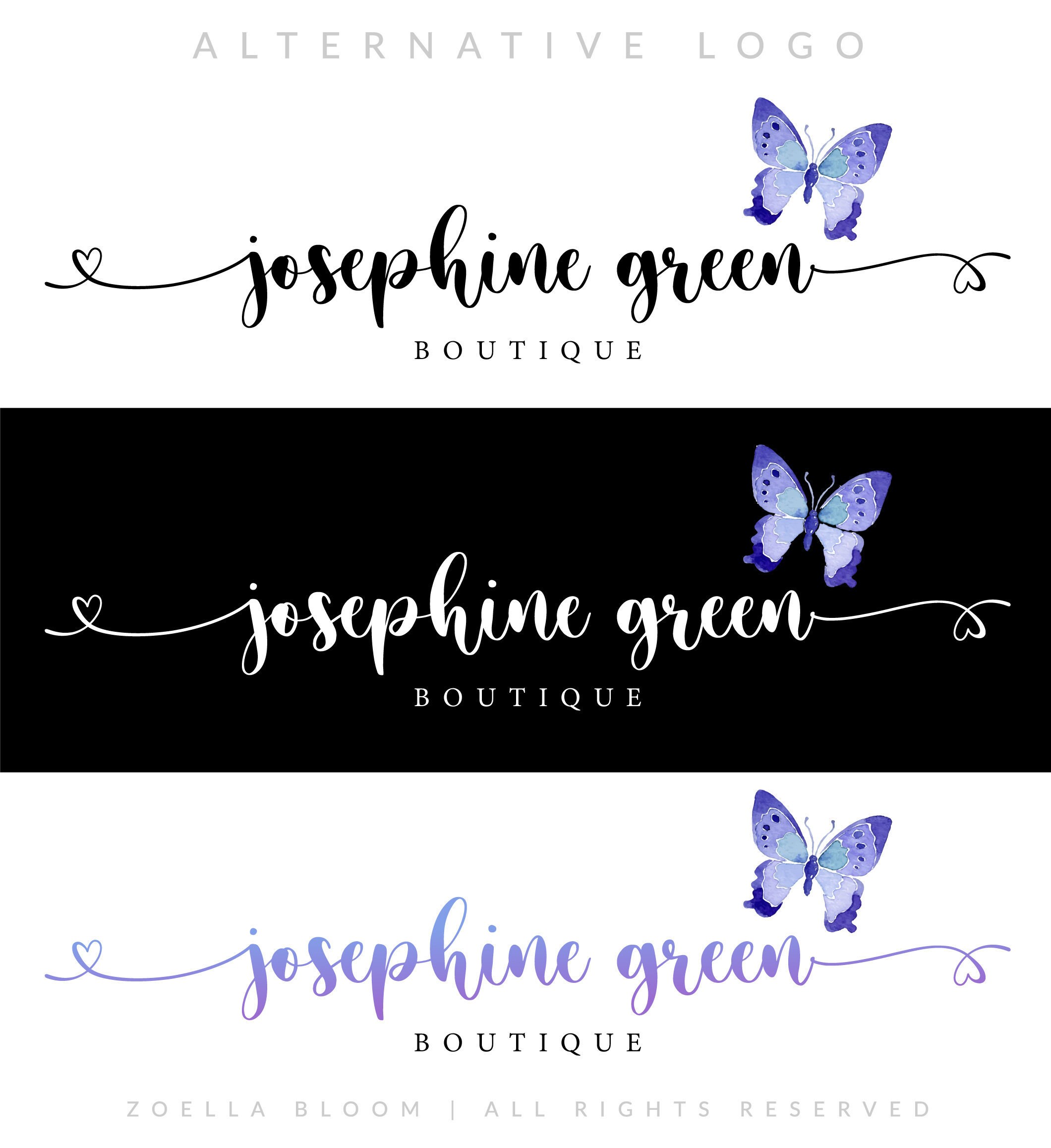 Purple Butterfly Logo Design Business Branding Kit Black | Etsy