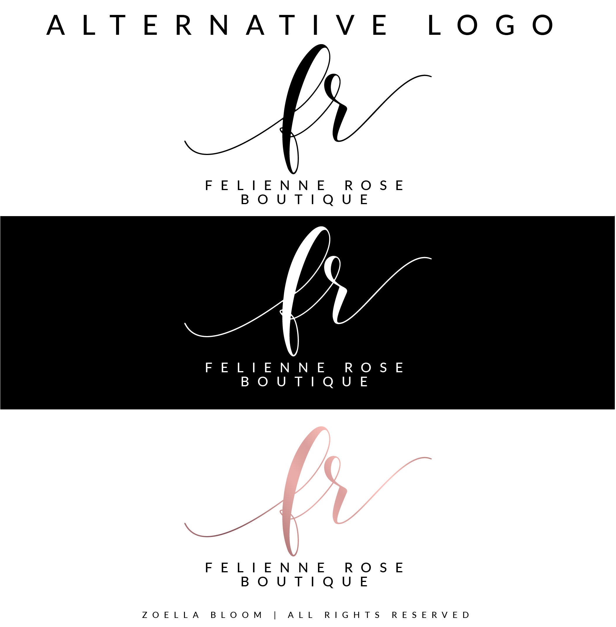 Rose Gold Watermark Logo Calligraphy Feminine Branding Kit | Etsy