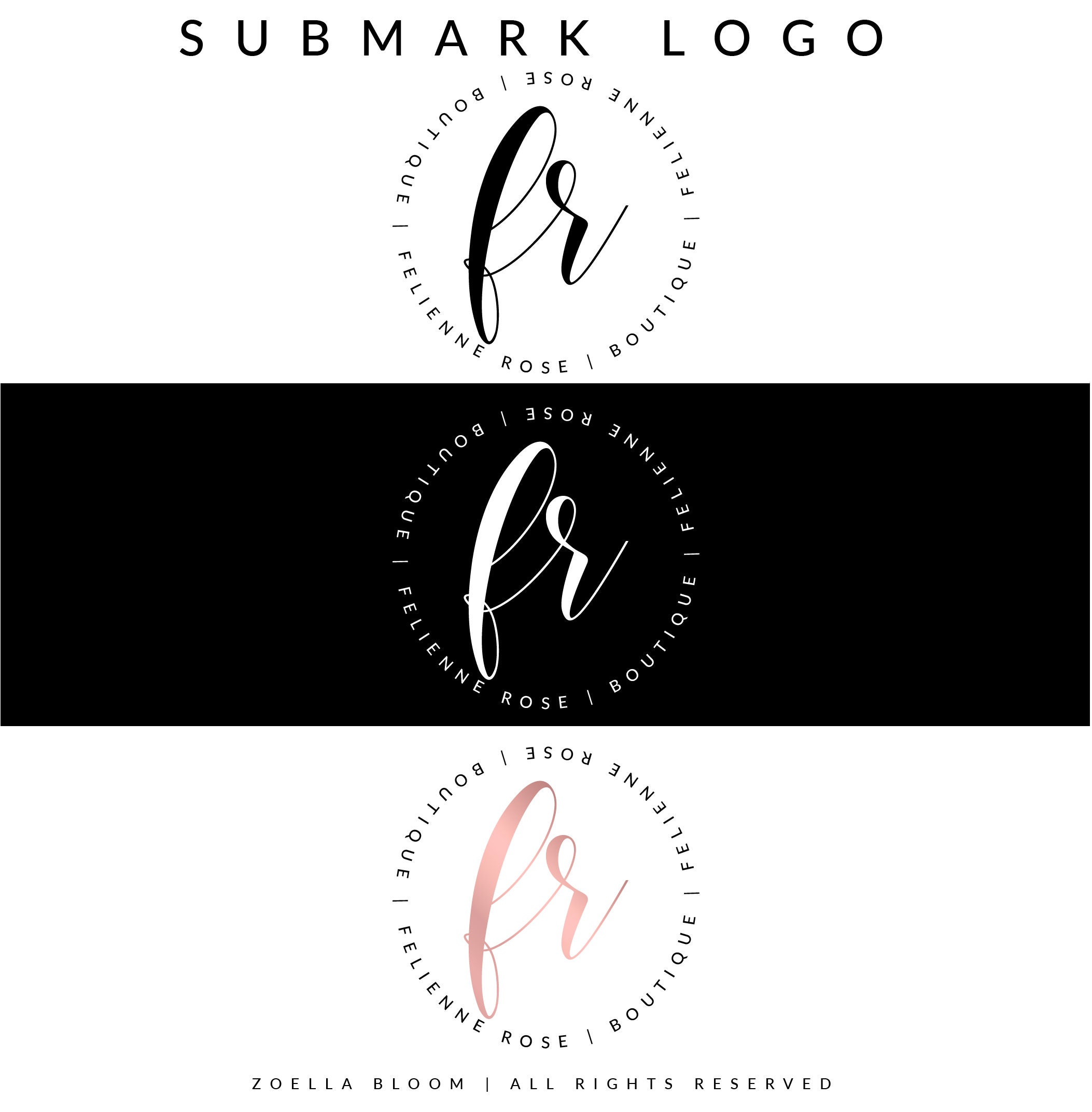 Rose Gold Watermark Logo, Calligraphy, Feminine, Branding Kit, Business ...
