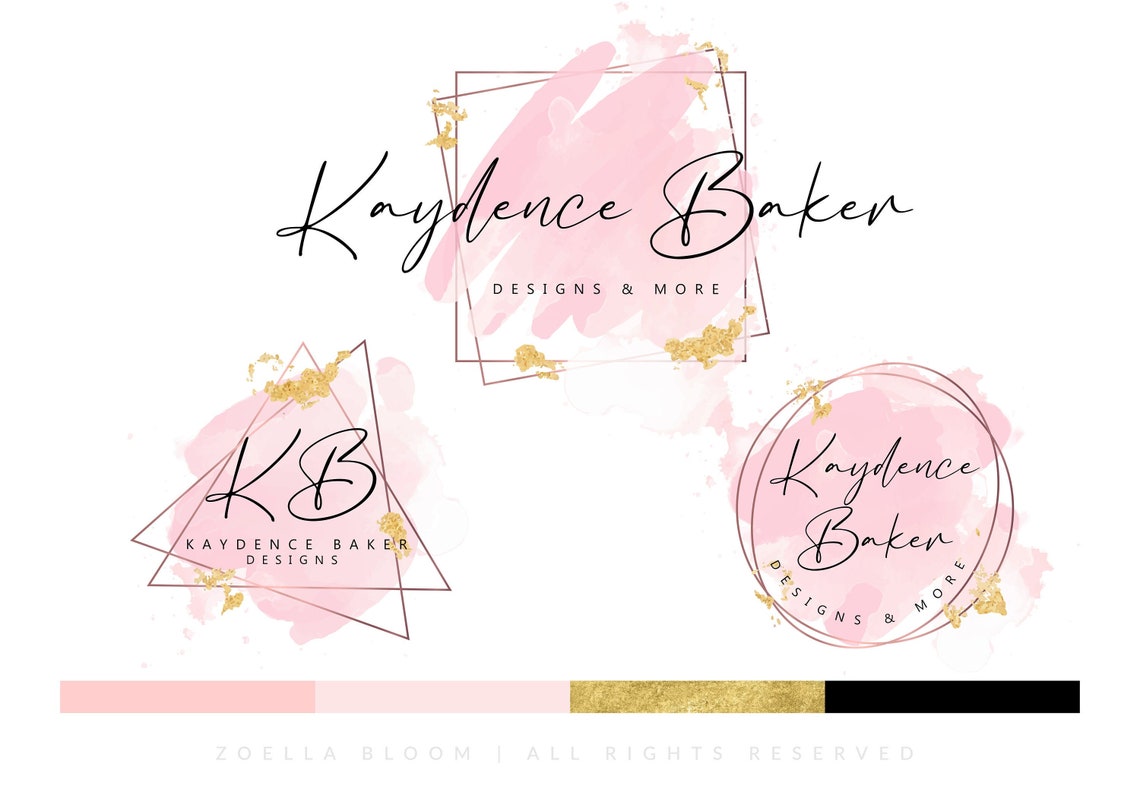 Pink Watercolor Logo, Watermark, Business Logo Design Branding Kit ...