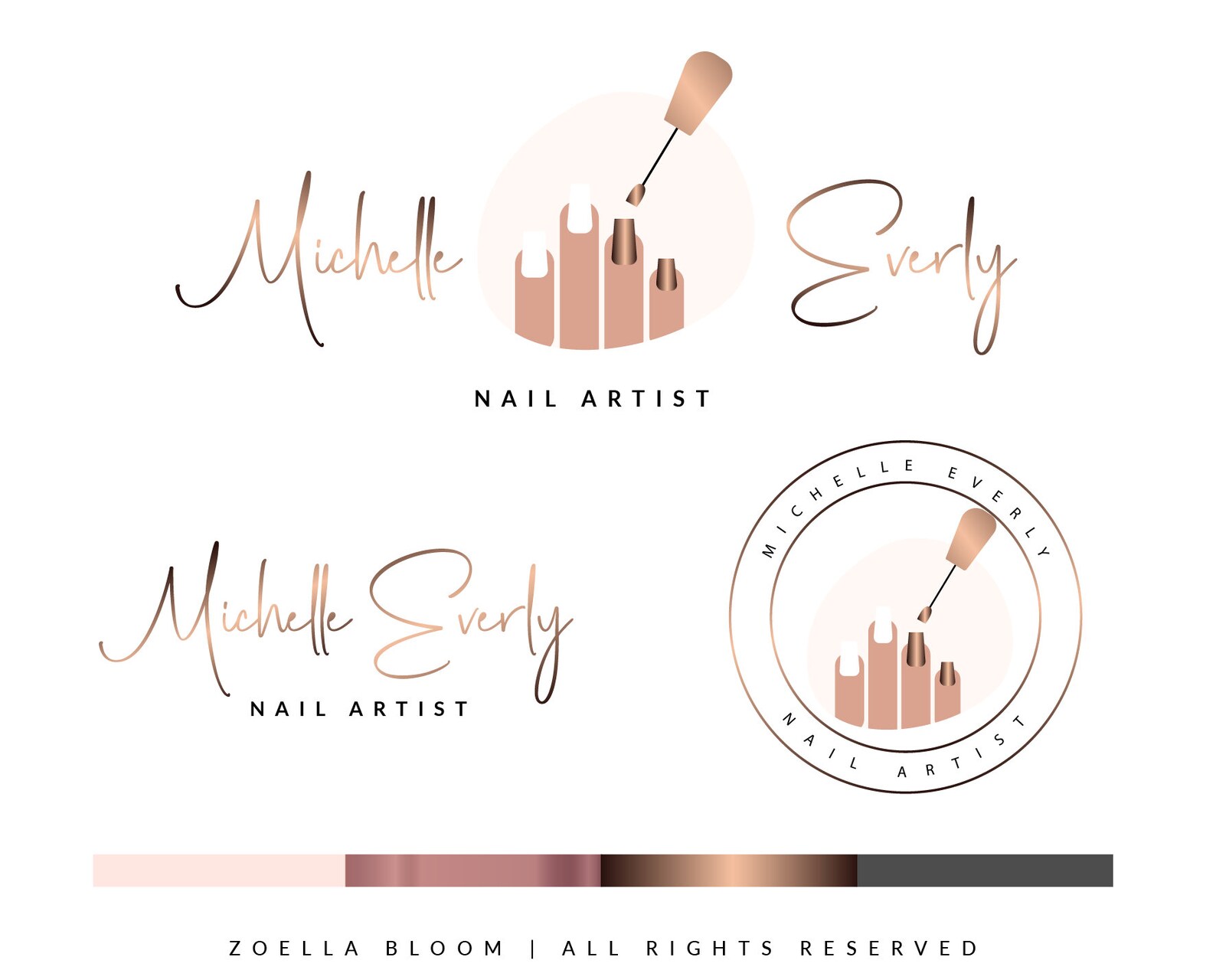 Rose Gold Nail Logo Design, Nail Artist Logo, Nail Polish, Nail ...
