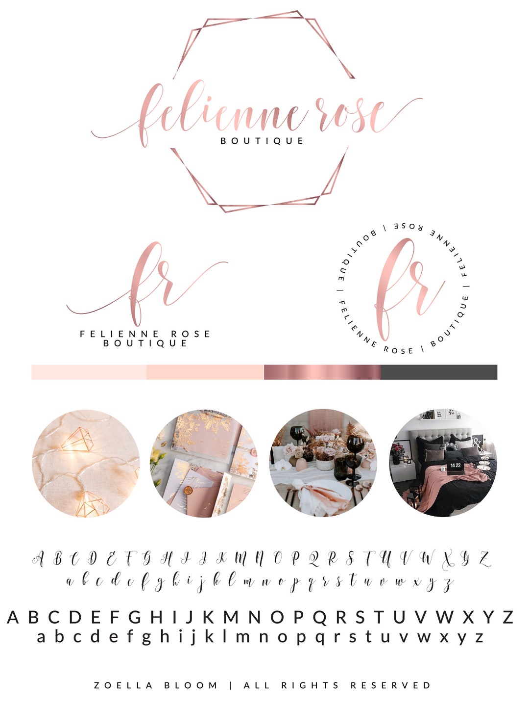 Rose Gold Watermark Logo, Calligraphy, Feminine, Branding Kit, Business ...