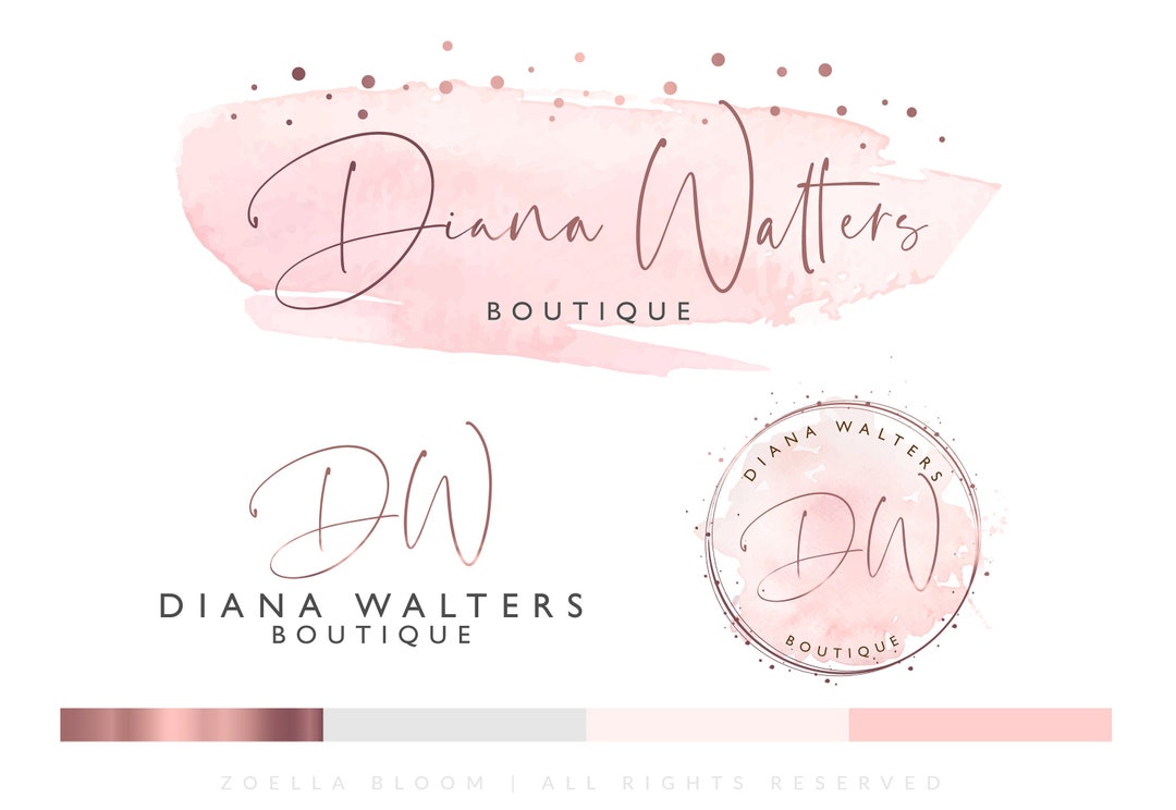 Rose Gold Boutique Logo, Watermark, Boutique Shop Branding, Watercolor ...