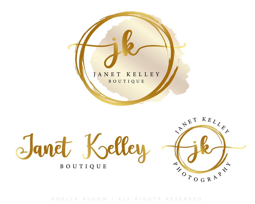 Gold Logo Design, Boutique Photography Logo, Calligraphy Logo, Round ...