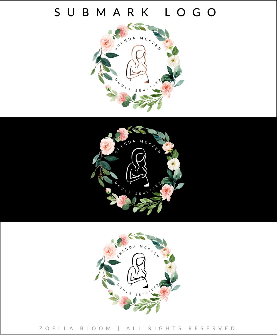 Doula Logo Design, Pregnancy Logo, Rose Gold Logo, Premade Logo, Floral ...