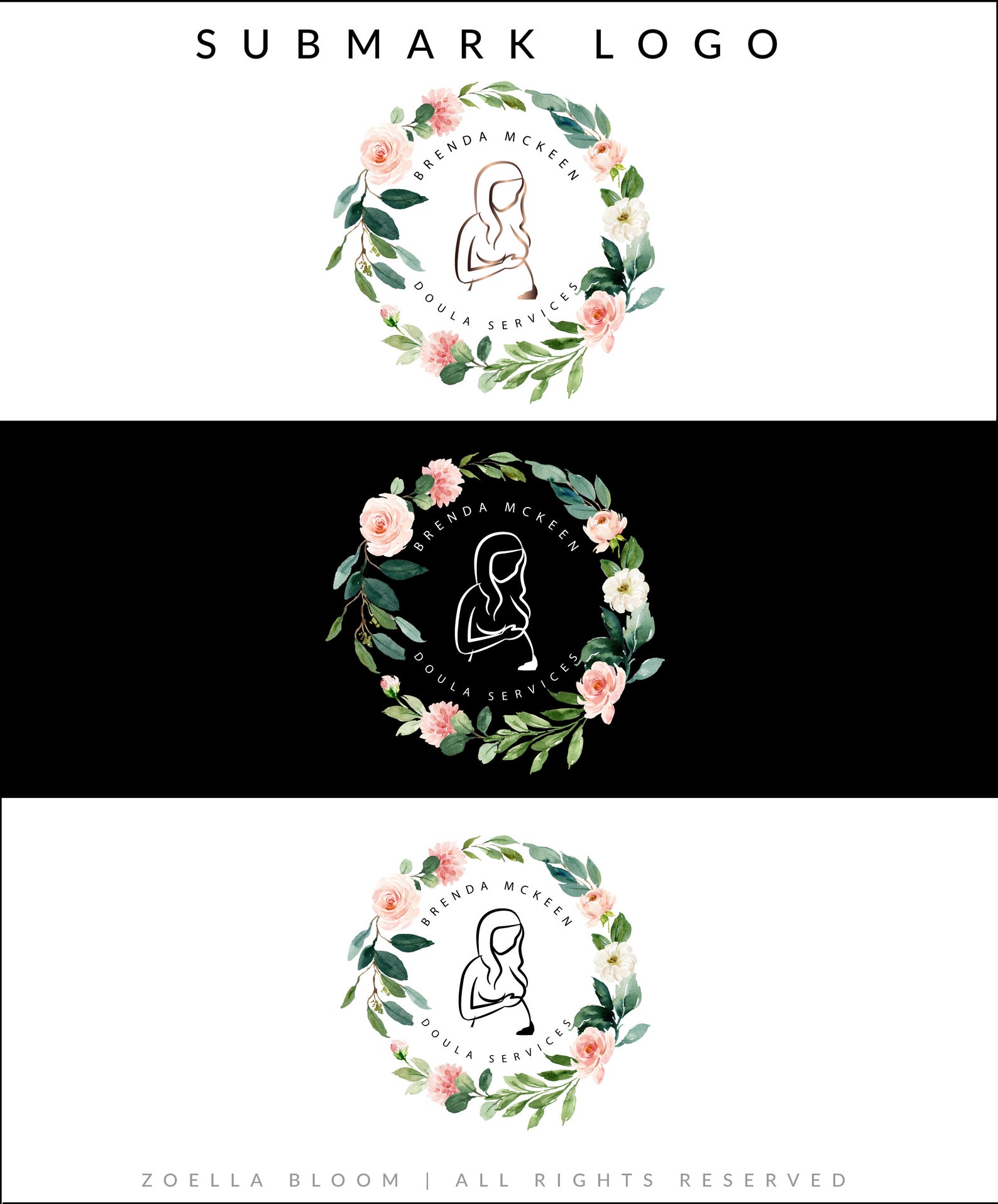 Doula Logo Design, Pregnancy Logo, Rose Gold Logo, Premade Logo, Floral ...
