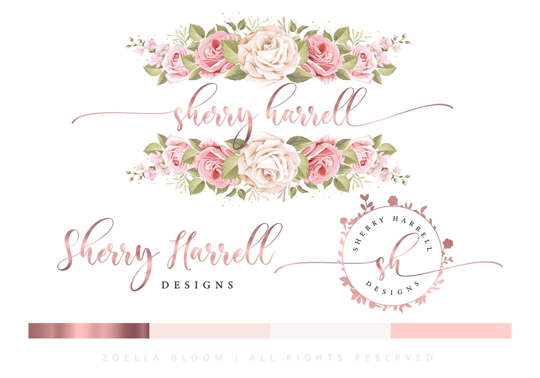 Floral Rose Gold Logo Design, Company Logo, Branch Round, Branding Kit ...