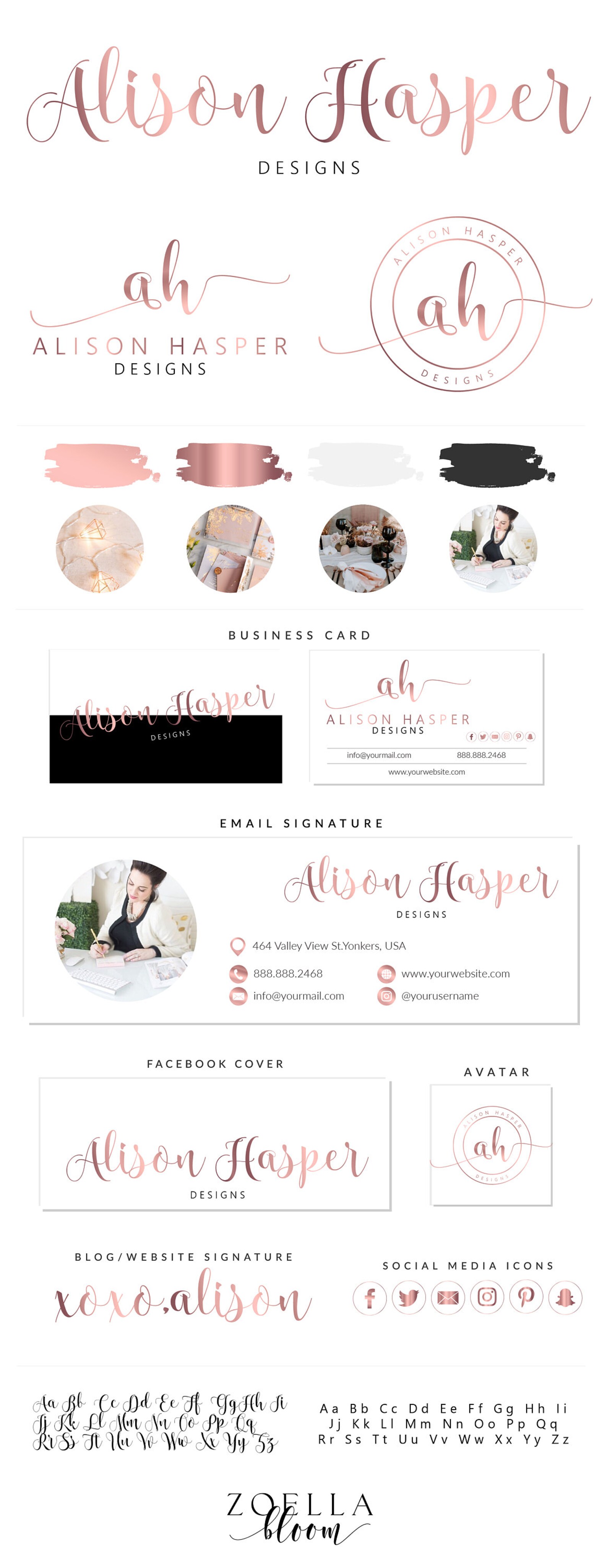 Elegant Premade Rose Gold Watermark Logo Branding Logo Set - Etsy