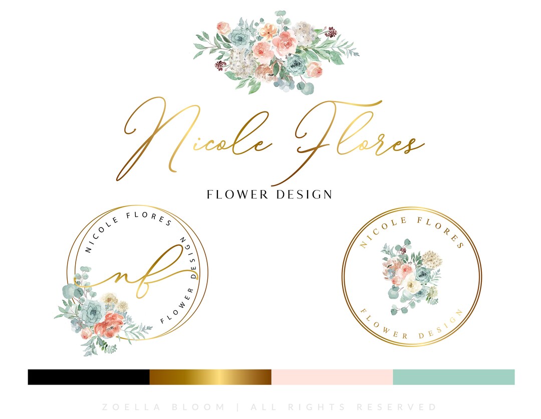 Flower Logo Design, Floral Logo, Blush Florals, Branding Premade ...