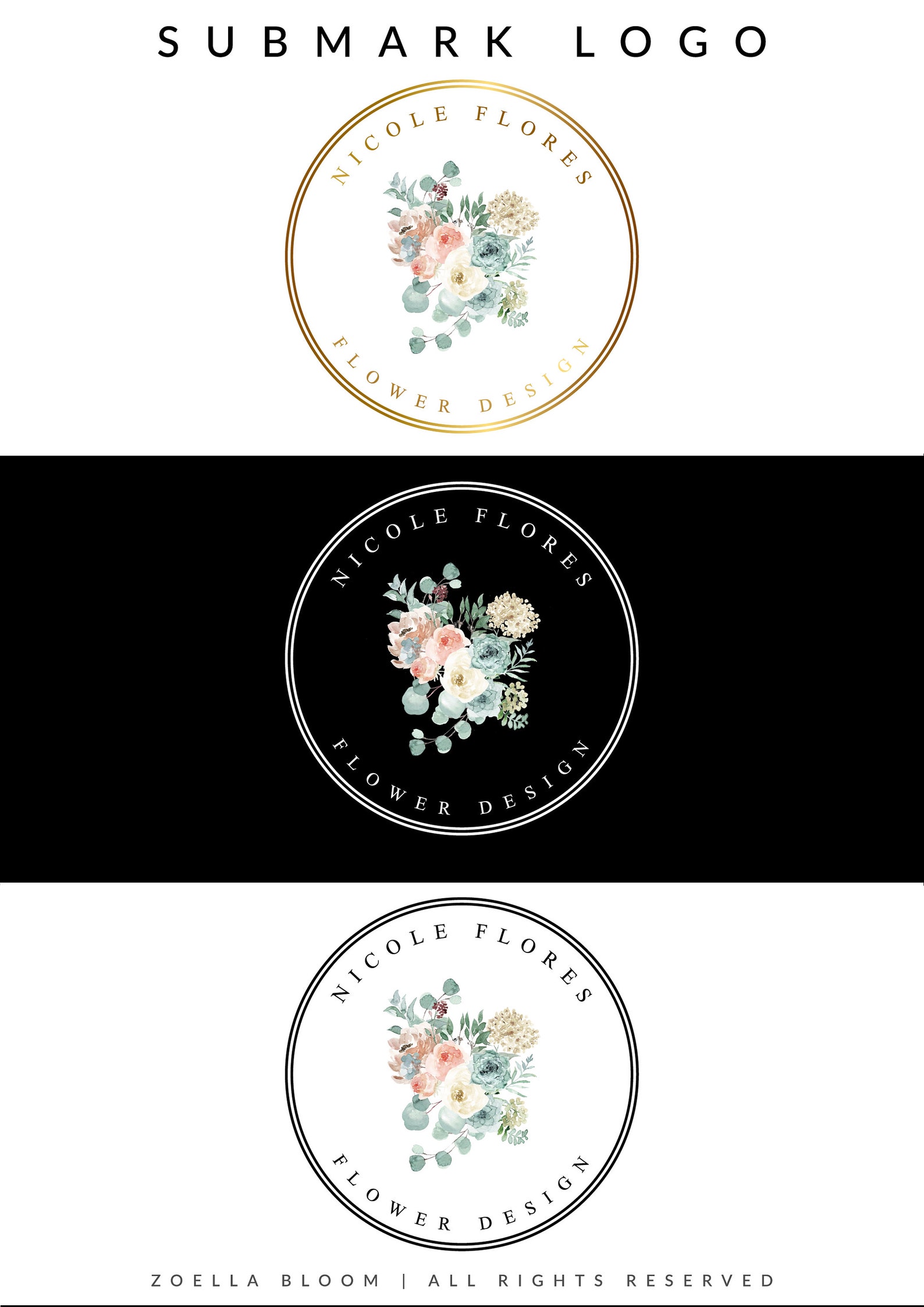 Flower Logo Design, Floral Logo, Blush Florals, Branding Premade ...