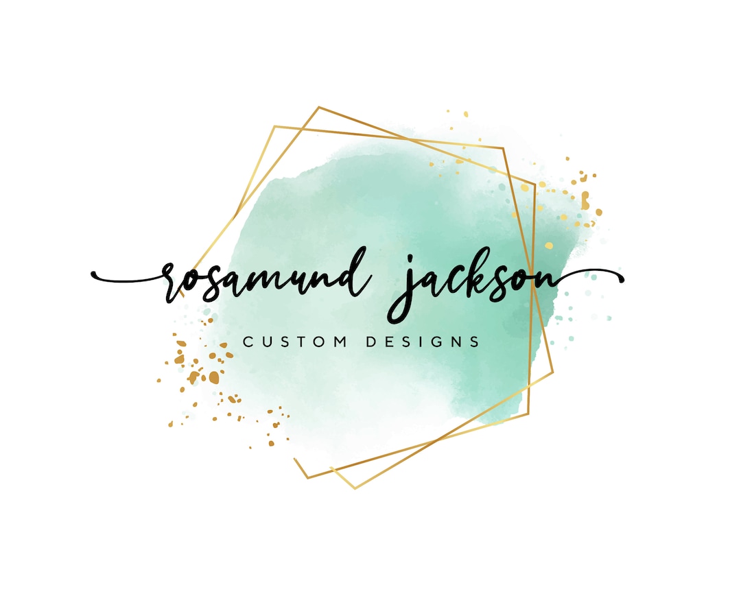 Watercolor Hexagon Logo Design Branding Kit Gold Frame Business Website ...