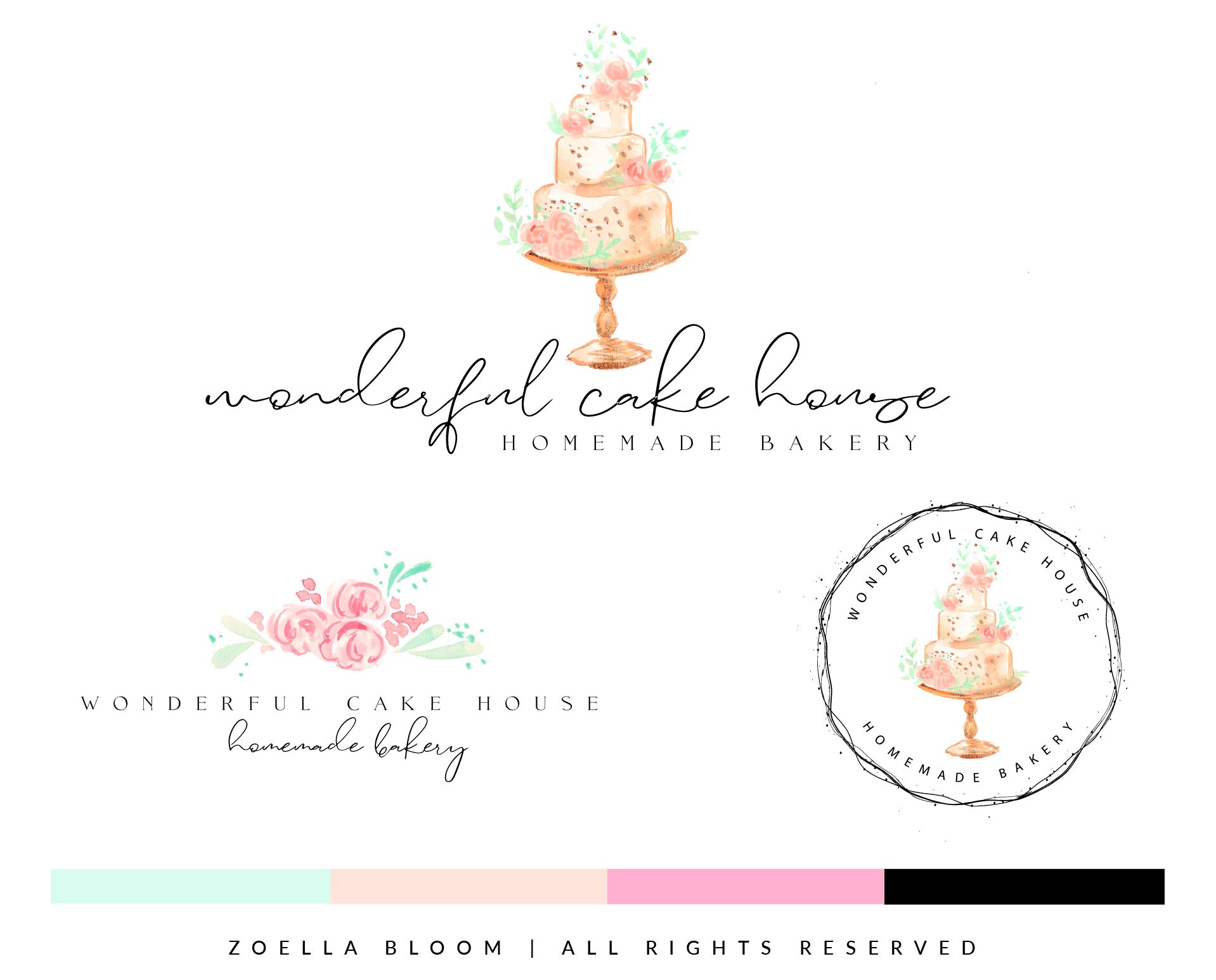 Bakery Logo, Cakery Branding Kit, Watercolor Cake Logo, Artisan Cakes ...