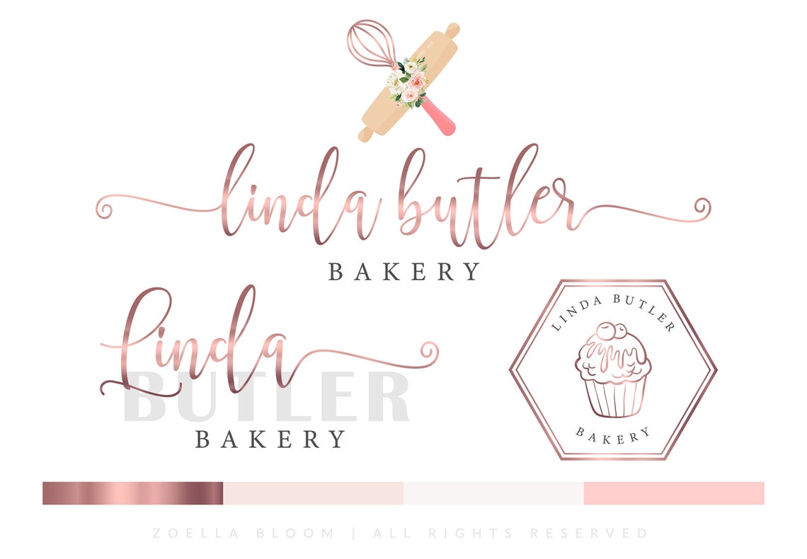 Bakery Logo Rose Gold Premade Package Floral Logo - Etsy