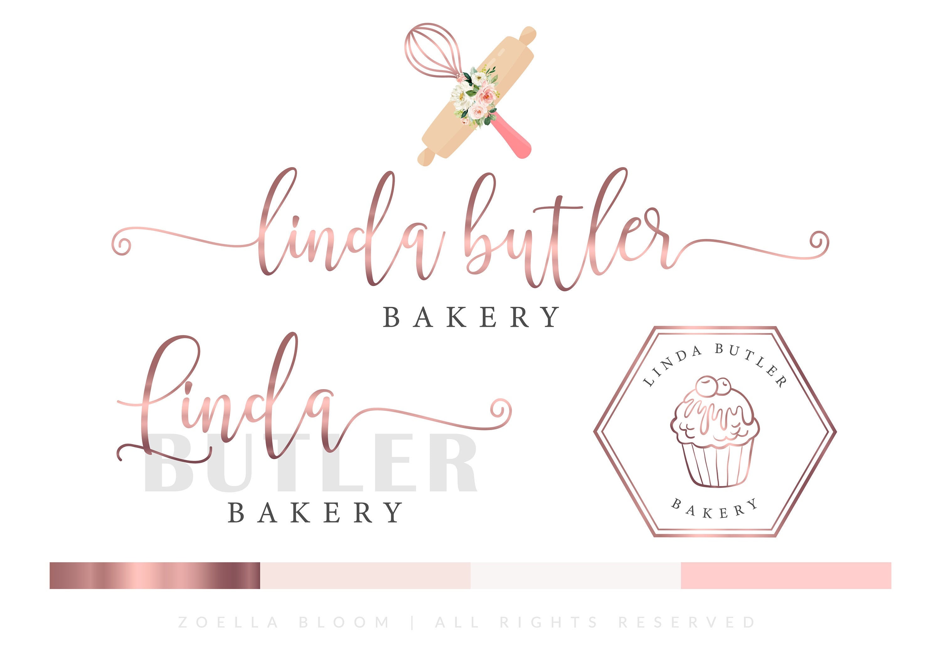 Bakery Logo Rose Gold Premade Package Floral Logo - Etsy