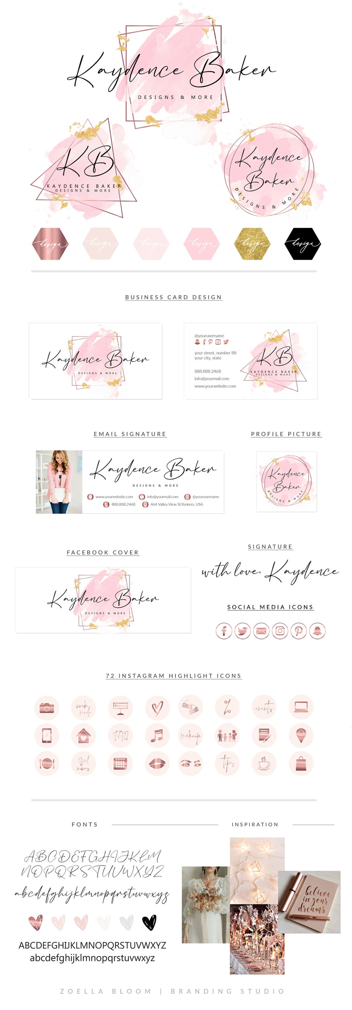 Pink Watercolor Logo, Watermark, Business Logo Design Branding Kit ...