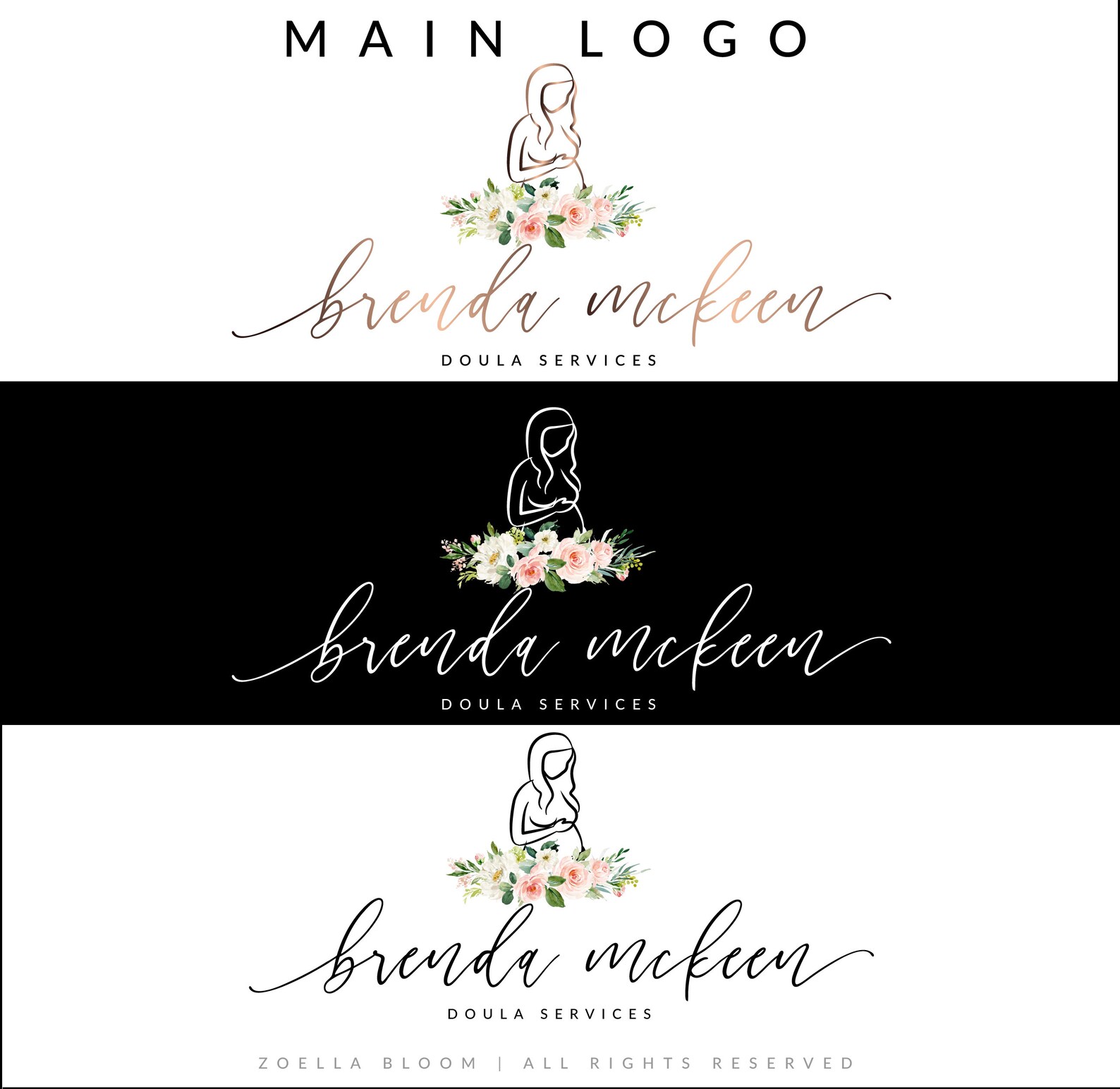 Doula Logo Design, Pregnancy Logo, Rose Gold Logo, Premade Logo, Floral ...