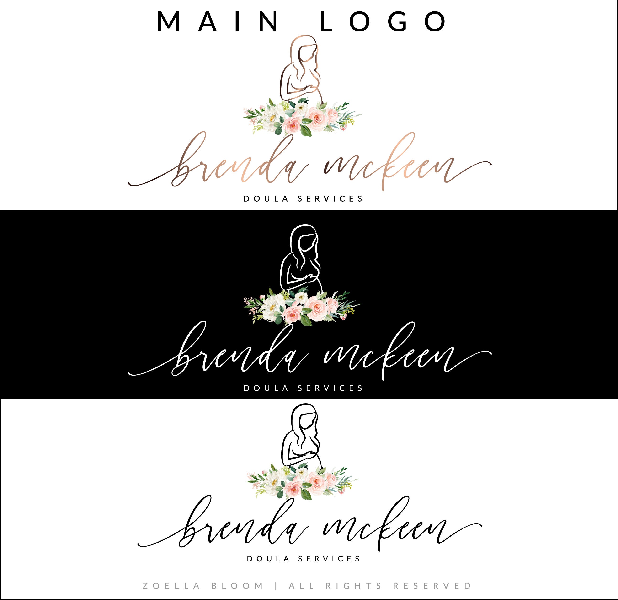Doula Logo Design, Pregnancy Logo, Rose Gold Logo, Premade Logo, Floral ...