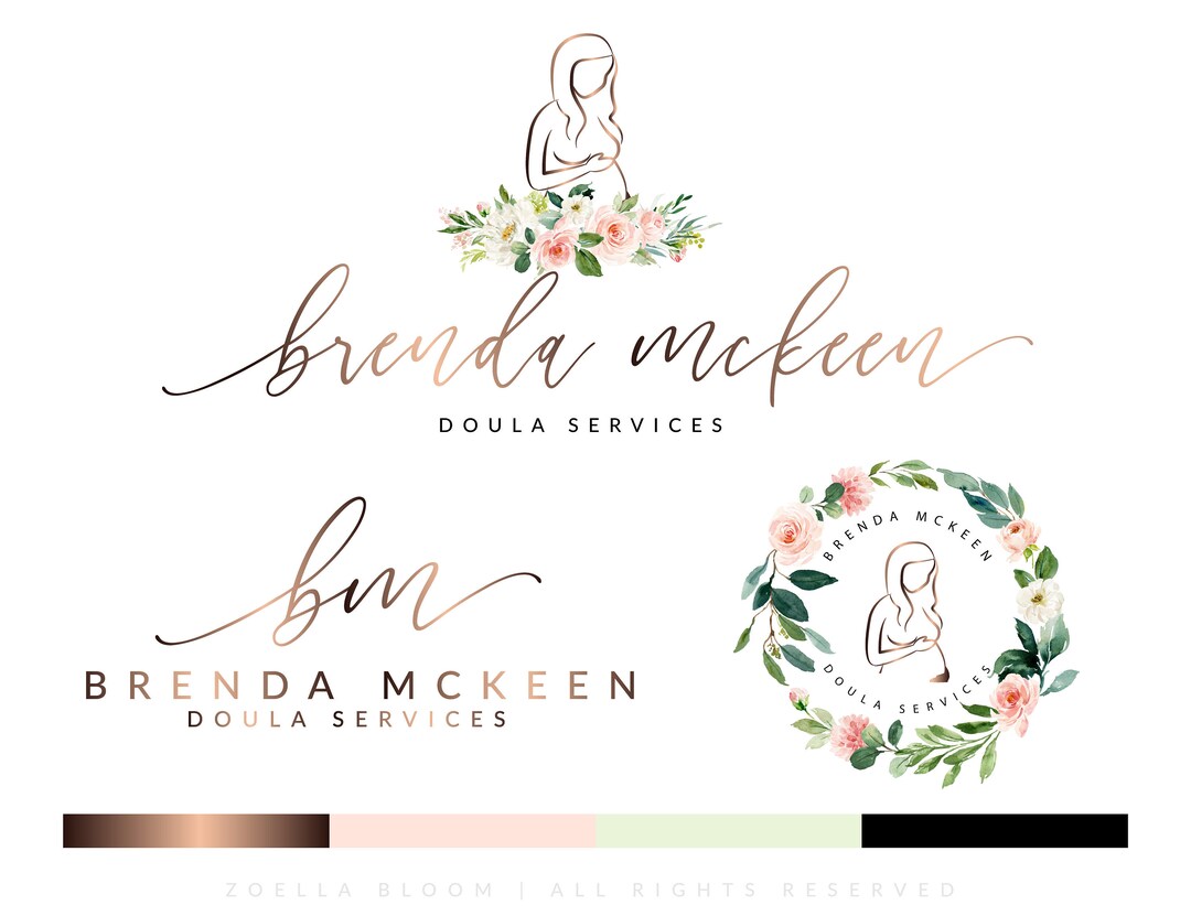 Doula Logo Design, Pregnancy Logo, Rose Gold Logo, Premade Logo, Floral ...