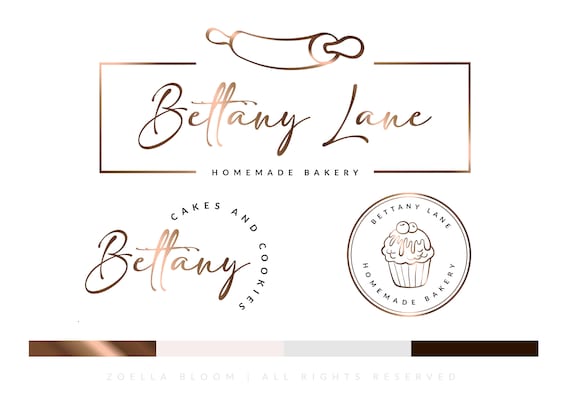 Bakery Rose Gold Logo Design Homemade Cakes and Cookies | Etsy