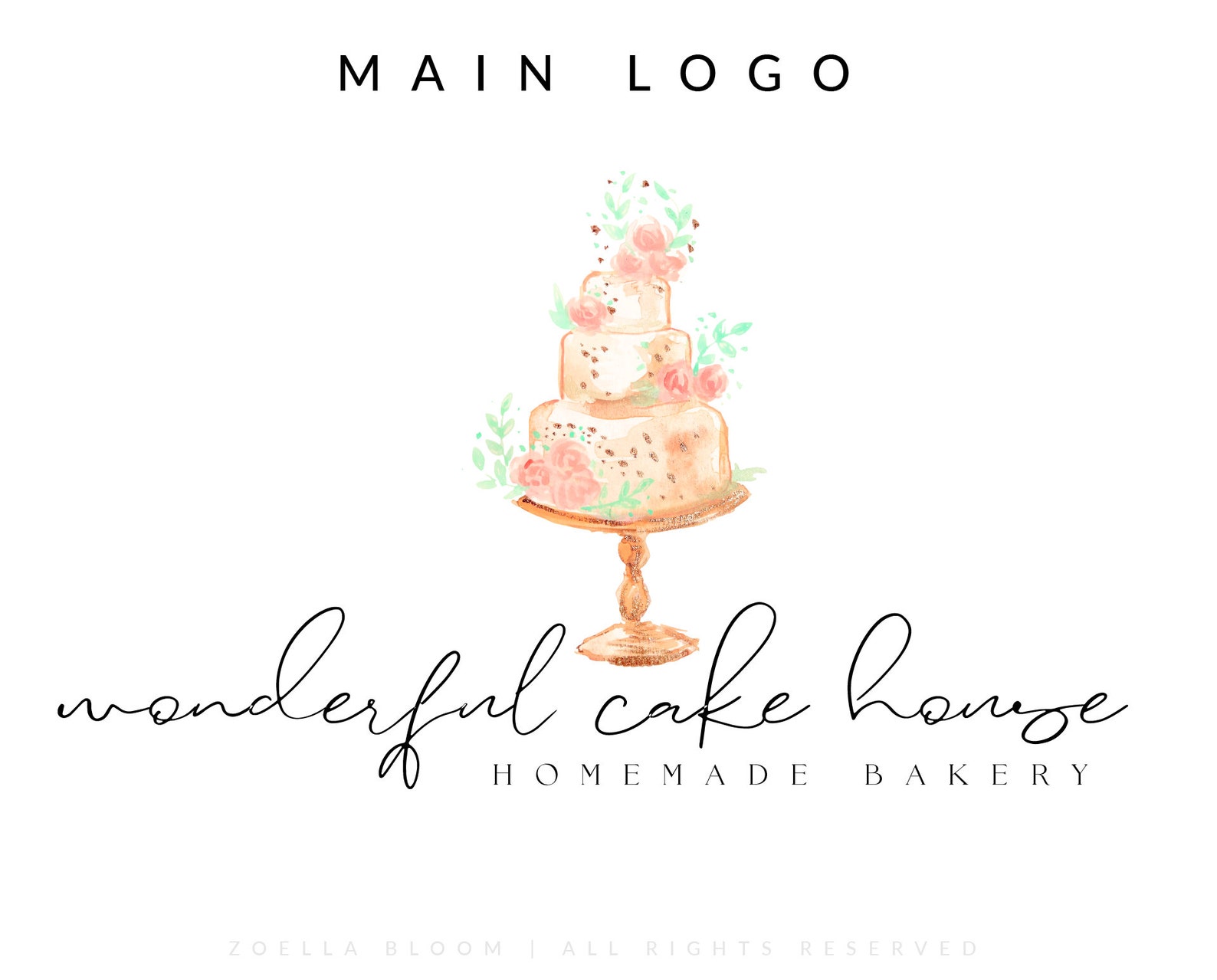Bakery Logo, Cakery Branding Kit, Watercolor Cake Logo, Artisan Cakes ...