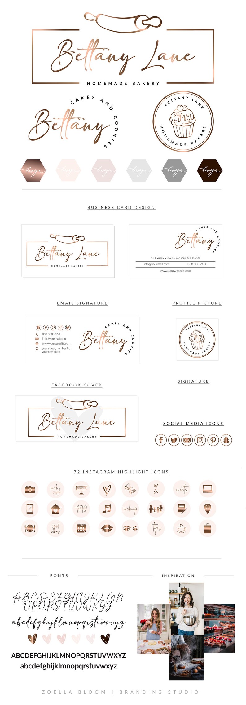 Bakery Rose Gold Logo Design Homemade Cakes and Cookies | Etsy