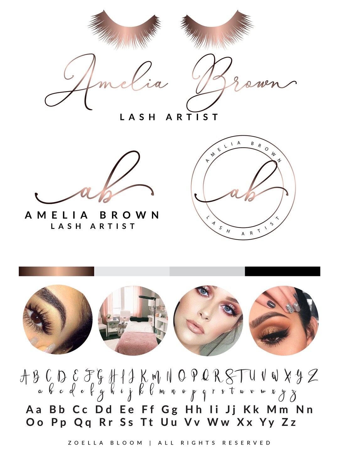 Rose Gold Lash Logo, Lash Extension Logo, Brow Logo, Premade, Eyelash ...