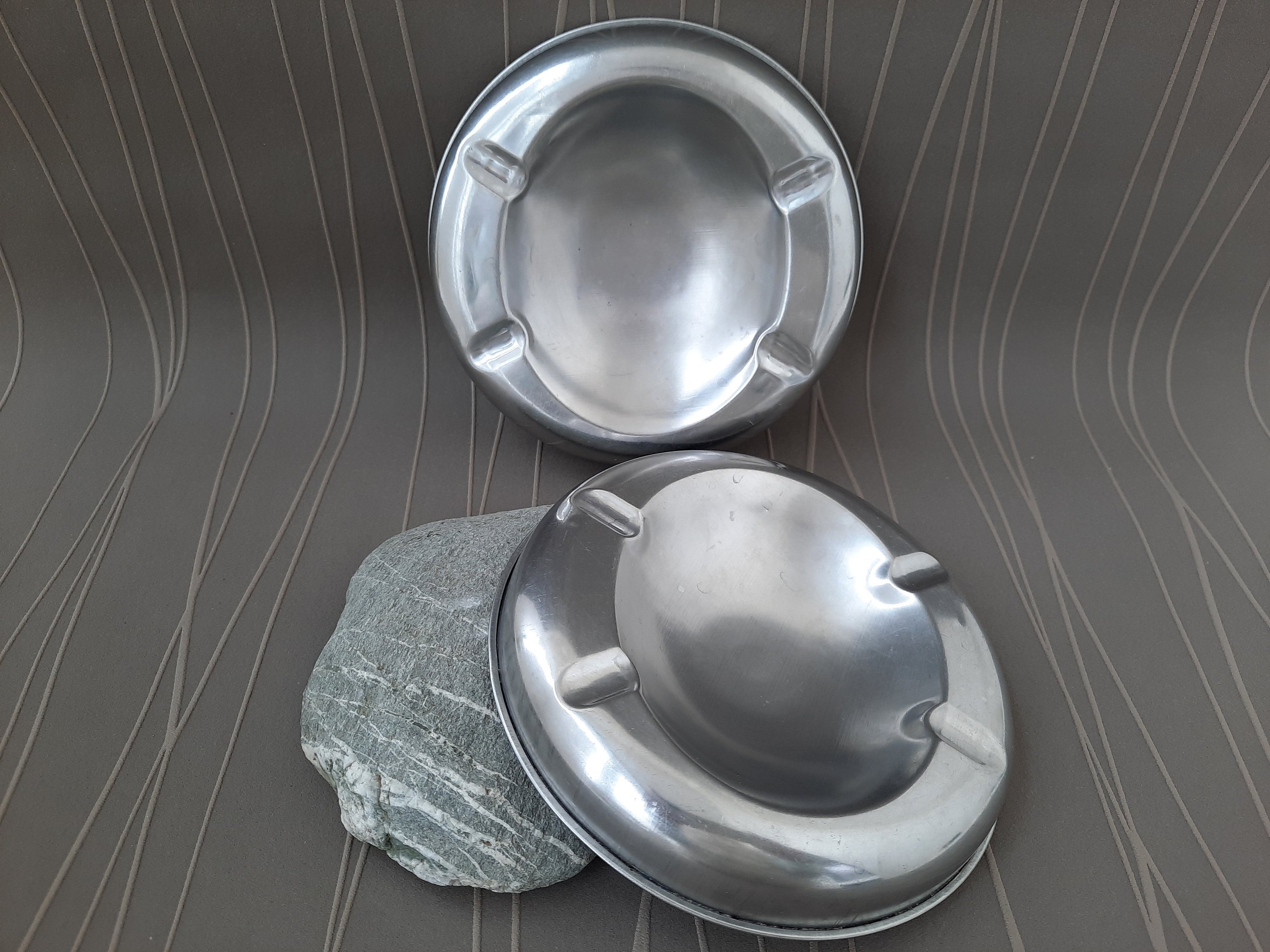 2 Vintage Metal Ashtrays, Large Stainless Steel Ashtrays - Etsy