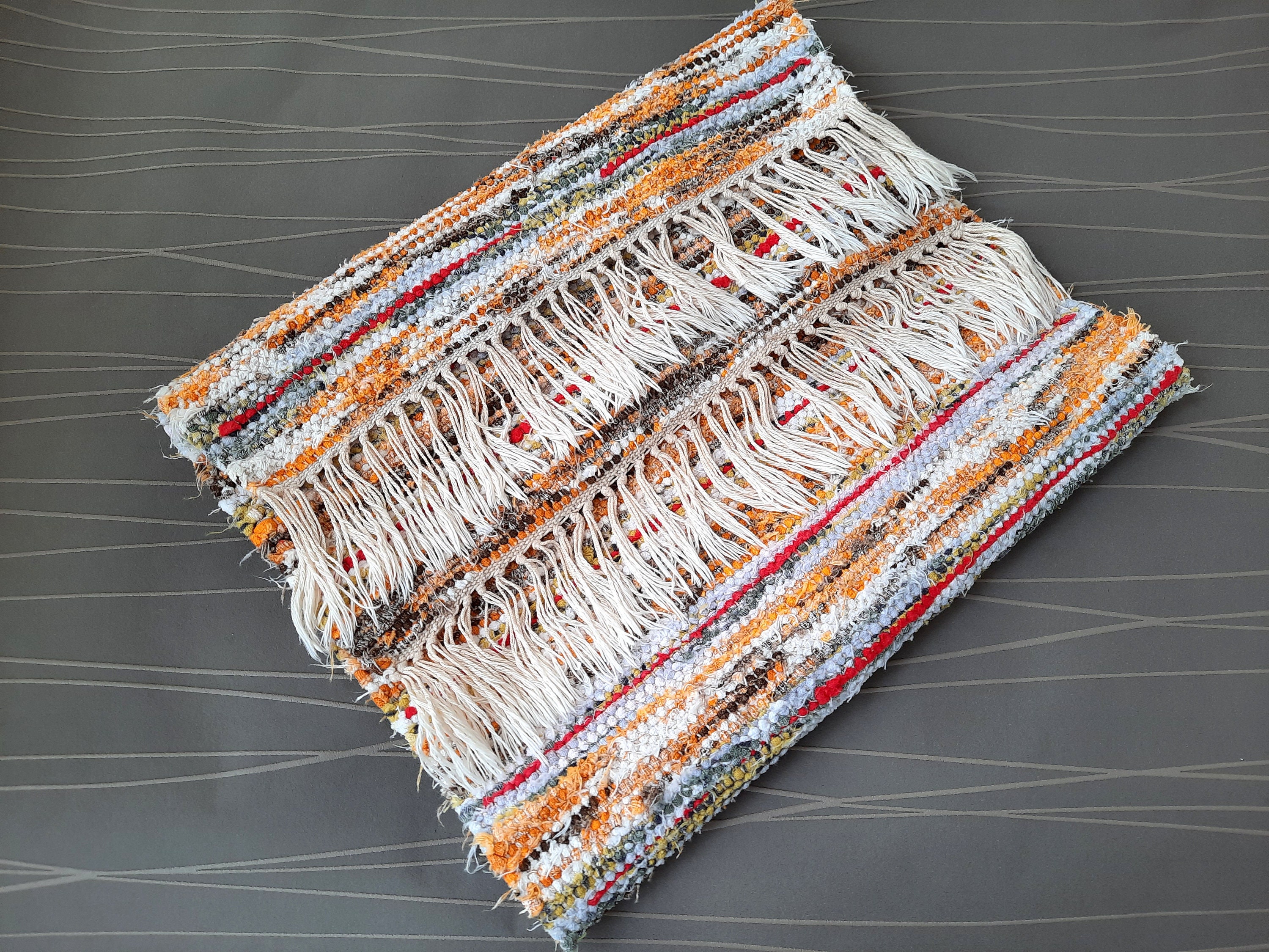 Scandinavian Hand Woven Rag Rug, Vintage Floor Runner, Handmade Rug ...