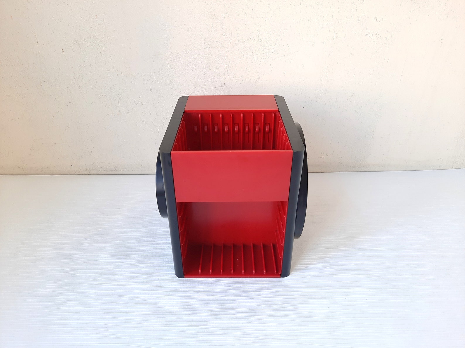 Vintage Rotating Cassette Holder, Cassette Carousel, Red and Black ...