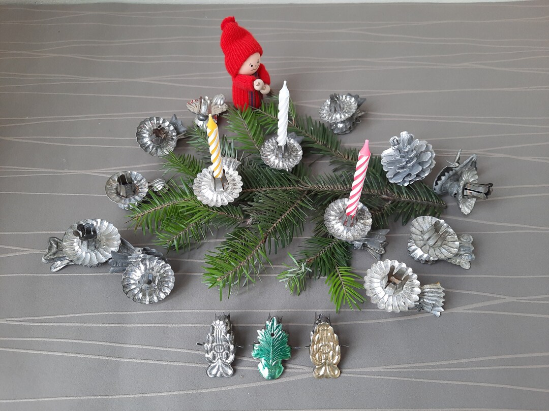 15 Christmas Tree Clips, Vintage Candle Holders, Metal Clips, Pinecone ...