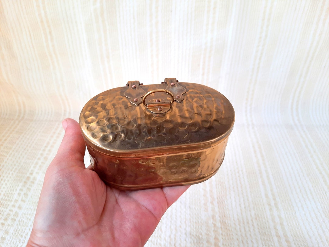 Vintage Swedish BRASS Box, Handmade Brass Box, Oval Box With Lid ...
