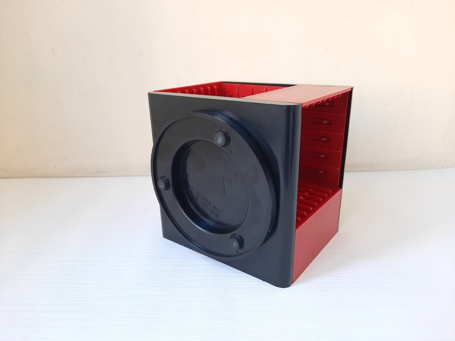 Vintage Rotating Cassette Holder, Cassette Carousel, Red and Black ...