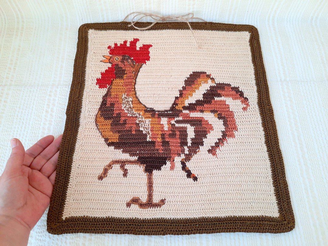 Vintage Crocheted Wall Tapestry, Rooster - Etsy