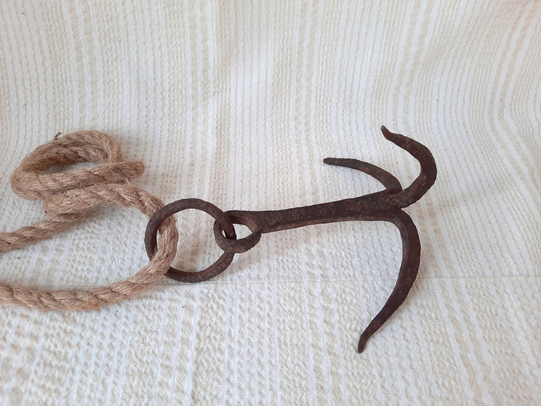 Antique Hand Forged 3 Hook Meat Hanger, Butchers Hook, Old Rusty Iron ...