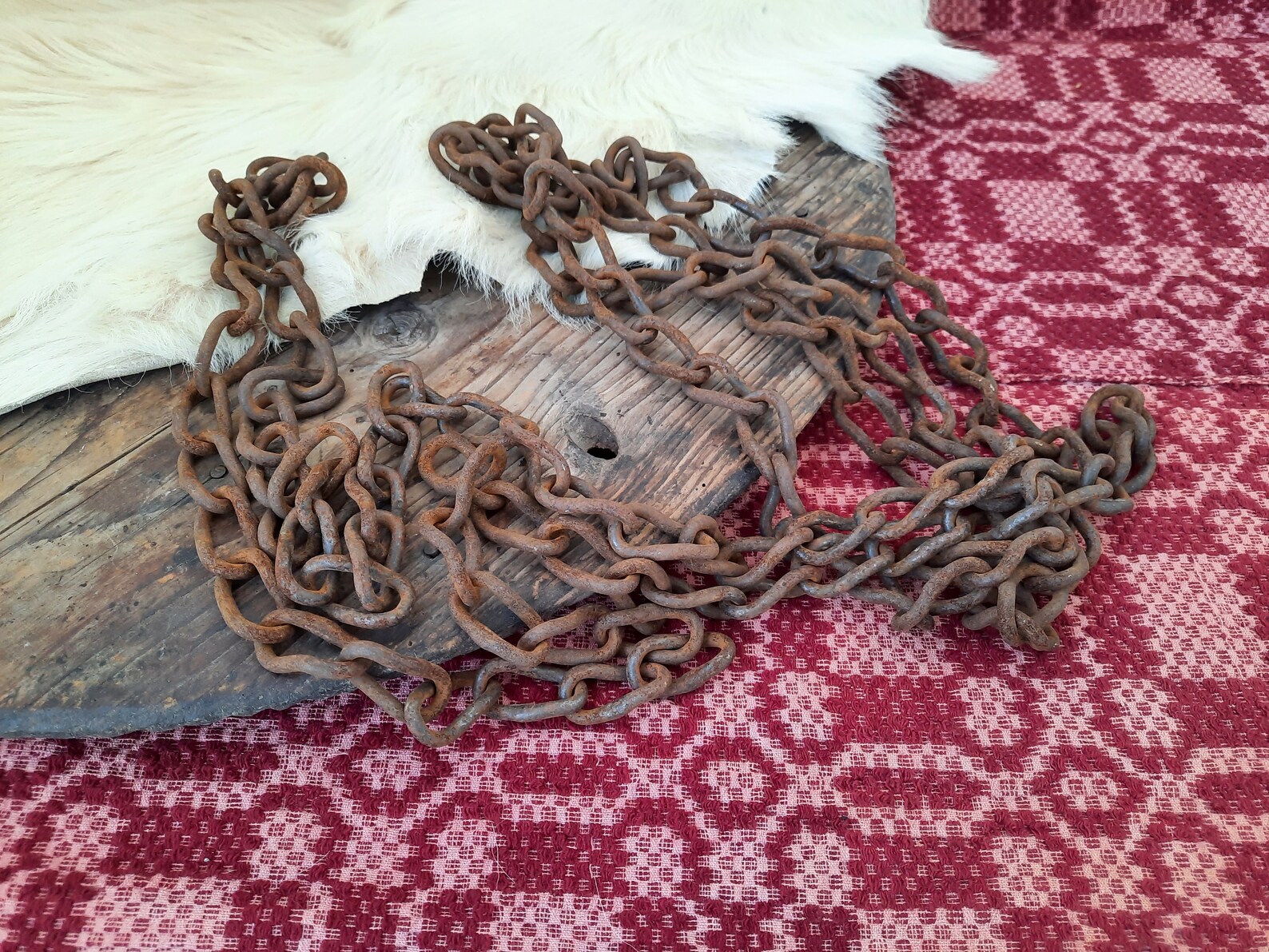 Antique Long Rusty Chain 1417 Vintage Hand Forged | Etsy