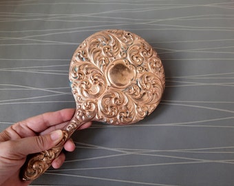 Victorian Hand Mirror With Handle Ornate Handheld Mirror Antique Brass ...