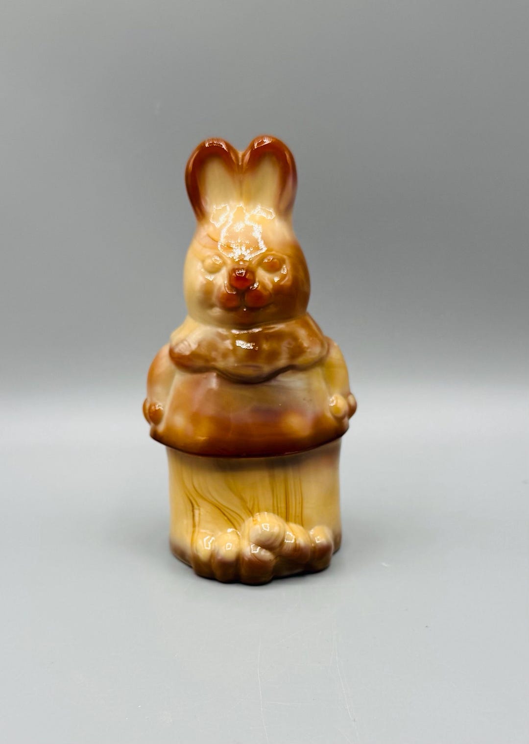 Fenton Art Glass - Bunny Trinket Box (two Piece) - Chocolate Caramel ...