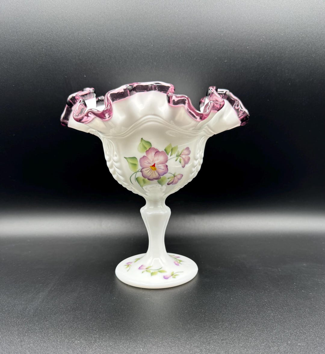 Fenton - White Milk Glass Plum Crest - Ruffled Rim - Empress Design ...