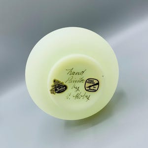 FENTON - GLOWS - Custard Glass Vase - Hand Painted Pink Flowers ...