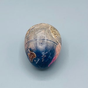 Paperweight Carved World / Earth Map Egg Shaped Stone Art Etched ...