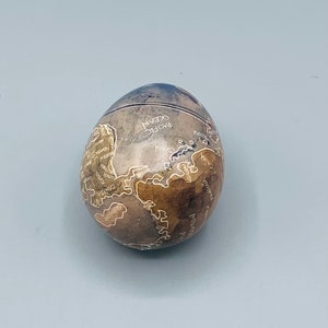 Paperweight Carved World / Earth Map Egg Shaped Stone Art Etched ...