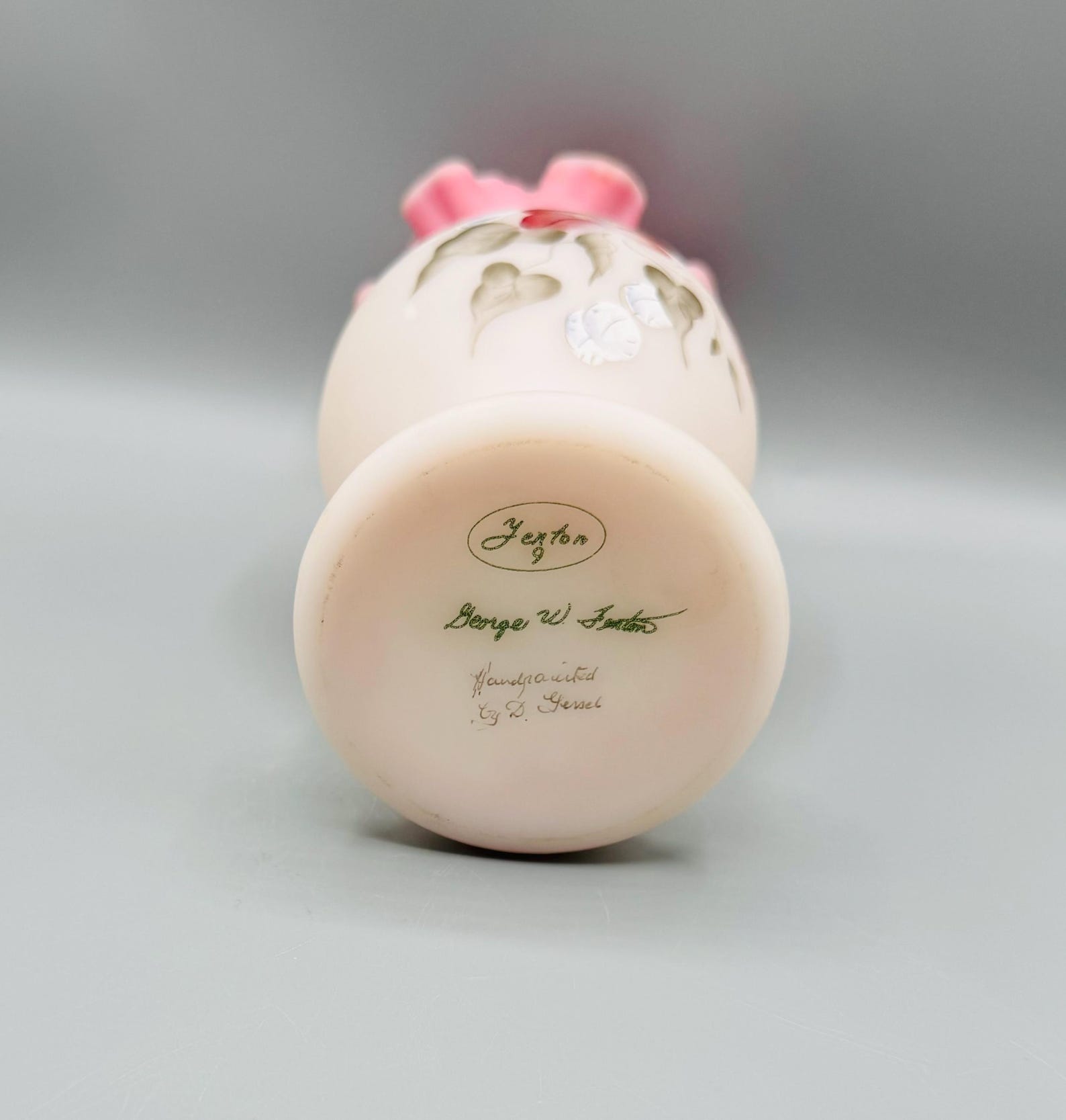 FENTON - Rosalene Satin Glass Vase - Hand Painted Florals by Artist ...