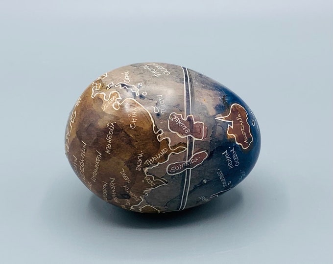Paperweight - Carved World / Earth Map - Egg Shaped Stone - Art Etched ...