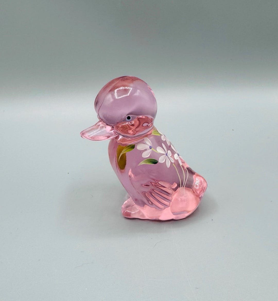 Fenton Art Glass - Duckling - Pink - Handpainted Daisies - Signed by ...